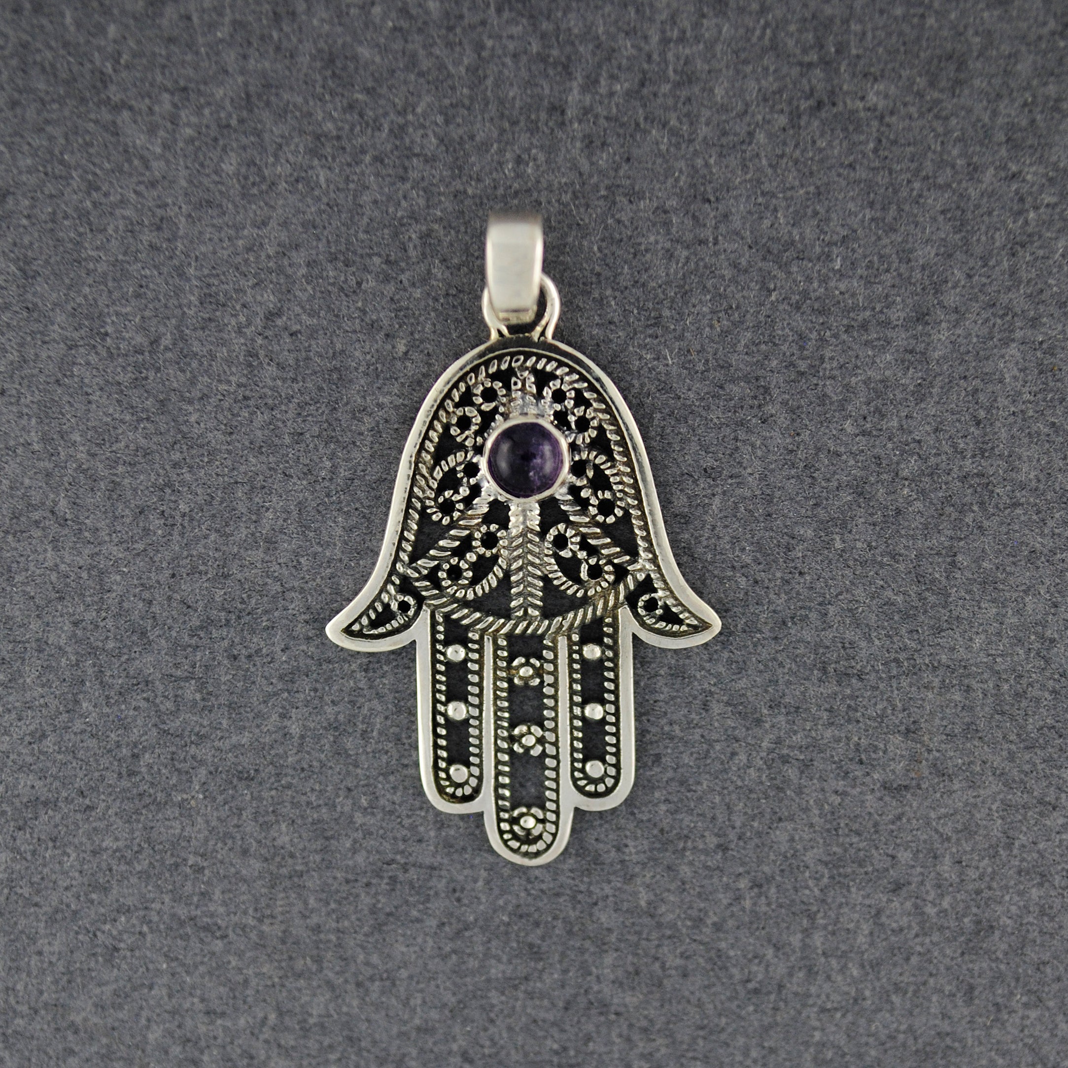 Sterling Silver Hamsa with Amethyst Pendant – Green River Silver Co.
